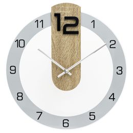 Wanduhr AMS, silberfarben, Wanduhren, B/H/L: 34cm x 5cm x 35cm, Wanduhr, Quarzuhr, Holz, Wohnzimmer, Esszimmer, K&uuml;che, Arbeitszimmer, B&uuml;ro,Flur