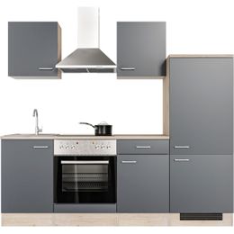 K&uuml;chenzeile Flex-Well "Morena", grau (k&uuml;che: grau, front: basaltgrau, korpus: san remo eiche, arbeitsplatte: san remo eiche), B:220cm H:200cm T:60cm, Komplettk&uuml;chen-Sets, K&uuml;chenzeile, wahlw. mit E-Ger&auml;ten, Breite 220 cm