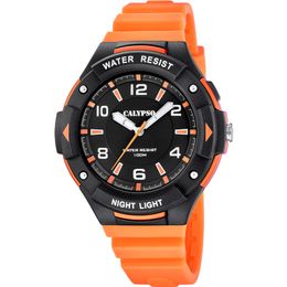 Quarzuhr Calypso Watches "Street Style", orange, schwarz, Armbanduhren, Herren, Quarzuhr, Armbanduhr, Herrenuhr, Silikonarmband, analog, Beleuchtung