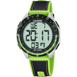 Chronograph Calypso Watches "Urban Digital", hellgr&uuml;n, schwarz, Armbanduhren, Herren, Chronograph, Quarzuhr, Armbanduhr, Herrenuhr, digital, Tag, Wochentag, Monat, Jahr