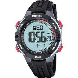 Chronograph Calypso Watches "Urban Digital", schwarz, Armbanduhren, Herren, Chronograph, Quarzuhr, Armbanduhr, Herrenuhr, Silikonarmband, digital, Tag