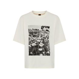 T-Shirt BOSS Orange "Eregular Premium Damenmode", Damen, Gr. L, open wei&szlig; 118, Single Jersey, Obermaterial: 100% Baumwolle, bedruckt, relaxed fit h&uuml;ftbedeckend, Rundhals, abgesteppte Kante, Shirts T-Shirt, im Relaxed Fit, Print