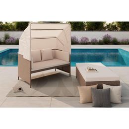Ambia Garden Gartenmuschel, Beige, Metall, F&uuml;llung: Polyester, 126x143x149 cm, verstellbares Dach, Loungem&ouml;bel, Sonneninseln