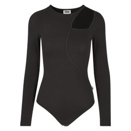 Kurzarmshirt Urban Classics "Urban Classics Damen Ladies Organic Cut Out Longsleeve Body", Damen, Gr. L, schwarz, 95% Baumwolle, 5% Elasthan, unifarben, slim fit, Rundhals, Shirts