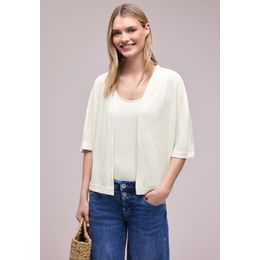 Strickjacke Street One, Damen, Gr. 38, sanftes wei&szlig;, Strick, Obermaterial: 53% Polyester, 46% Viskose, 1% metallisierte Fasern, unifarben, l&auml;ssig geschnitten, Rundhals, Strickjacken Strickjacke, Kurzarm Jacke im Strick-Look mit Glitzer