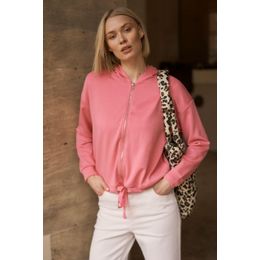 Kapuzensweatjacke SENSES.THE LABEL, Damen, Gr. L, pink (soft pink), Material: 50% Modal, 42% Polyester, 8% Elasthan, unifarben, regular fit normal, hoch geschlossener Ausschnitt, eingesetzt B&uuml;ndchen, Sweatjacken, mit Baumwolle