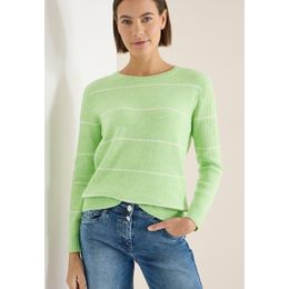 Rundhalspullover Cecil, Damen, Gr. L (42), bamboo gr&uuml;n melange, Strick, Obermaterial: 37% Baumwolle, 34% Polyacryl, 26% Polyester, 3% Elasthan, normal, Rundhals, Rippstrickb&uuml;ndchen, Pullover Rundhalspullover, Pflegeleichter Materialmix
