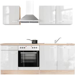 K&uuml;chenzeile Flex-Well "Florenz", wei&szlig; (k&uuml;che: wei&szlig;, front: hochglanz wei&szlig;, korpus: sonoma eiche, arbeitsplatte: sonoma eiche), B:210cm H:200cm T:61cm, Komplettk&uuml;chen-Sets, K&uuml;chenzeile, wahlw. mit E-Ger&auml;ten, Breite 210 cm, viele Farbvarianten erh&auml;ltlich