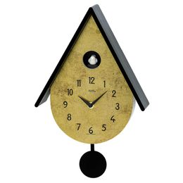 Pendelwanduhr AMS, goldfarben, schwarz, Wanduhren, B/H/L: 23cm x 9cm x 29cm, Quarzuhr,Kunststoff,Wohnzimmer,Esszimmer,K&uuml;che,Arbeitszimmer,B&uuml;ro,Flur