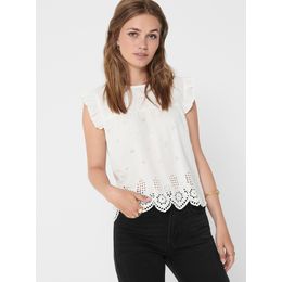 R&uuml;schentop Only "ONLSILLA LIFE S/L FRILL TOP WVN NOOS", Damen, Gr. 40, cloud dancer, Web, Obermaterial: 100% Baumwolle, unifarben, regular fit normal, Rundhals, Tops R&uuml;schentop, Baumwolle, regular fit, Rundhals