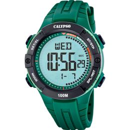 Chronograph Calypso Watches "Urban Digital", gr&uuml;n, Armbanduhren, Herren, Chronograph, Quarzuhr, Armbanduhr, Herrenuhr, Silikonarmband, digital, Tag
