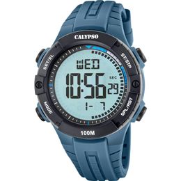 Chronograph Calypso Watches "Urban Digital", blau, Armbanduhren, Herren, Chronograph, Quarzuhr, Armbanduhr, Herrenuhr, Silikonarmband, digital, Tag