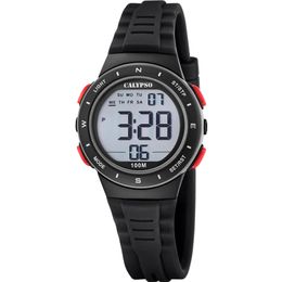 Chronograph Calypso Watches "Junior Collection", schwarz, Armbanduhren, Kinder, Chronograph, Quarzuhr, Armbanduhr, Silikonarmband, digital, Tag, Wochentag, Monat