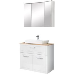 Badm&ouml;bel-Set SAPHIR "Serie 3007,Waschtisch mit Spiegelschrank", wei&szlig; (wei&szlig; glanz), B:90cm H:200cm T:44,5cm, Spanplatte, Kastenm&ouml;bel-Sets, Badm&ouml;bel-Set, Badezimmer-Set mit Waschtischplatte