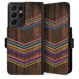 DeinDesign Galaxy S21 Ultra 5G Handy Klapph&uuml;lle Handyh&uuml;lle aus Kunst Leder schwarz Flip Case Muster Wood Wooden Look Sideflip mit Lasche