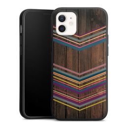 DeinDesign iPhone 12 mini Handy Premium Silikon H&uuml;lle Handyh&uuml;lle schwarz Case Muster Wood Wooden Look Silikon Premium Case