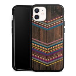 DeinDesign iPhone 12 mini Handy Silikon H&uuml;lle Case schwarz Handyh&uuml;lle Muster Wood Wooden Look