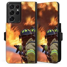DeinDesign Galaxy S21 Ultra 5G Handy Klapph&uuml;lle Handyh&uuml;lle aus Kunst Leder schwarz Flip Case Fire Fighter Fire Fighters Life Saver Sideflip mit Lasche