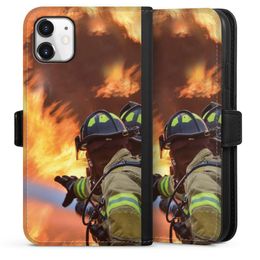 DeinDesign iPhone 11 Handy Klapph&uuml;lle Handyh&uuml;lle aus Kunst Leder schwarz Flip Case Fire Fighter Fire Fighters Life Saver Sideflip mit Lasche