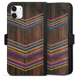 DeinDesign iPhone 11 Handy Klapph&uuml;lle Handyh&uuml;lle aus Kunst Leder schwarz Flip Case Muster Wood Wooden Look Sideflip mit Lasche