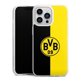 DeinDesign iPhone 13 Pro Handy Silikon H&uuml;lle Case wei&szlig; Handyh&uuml;lle Borussia Dortmund Bvb Coat Of Arms Silikon Case