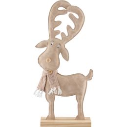 Dekoobjekt CREATIV HOME "Hirschfigur", hellbraun, B:17cm H:38cm T:5,5cm, Dekofiguren, mit Strick-Schal-Applikation
