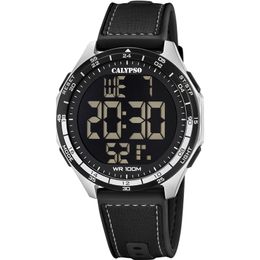 Chronograph Calypso Watches "Urban Digital", schwarz, silberfarben, Armbanduhren, Herren, Chronograph, Quarzuhr, Armbanduhr, Herrenuhr, digital, Tag, Wochentag, Monat, Jahr