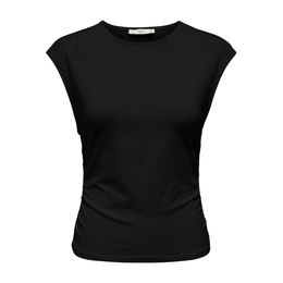Shirttop Only "ONLMIRA CAPSL RUCHING TOP JRS NOOS", Damen, Gr. L, schwarz, Jersey, Obermaterial: 95% Baumwolle, 5% Elasthan, unifarben, regular fit normal, Rundhals, Tops Shirttop, Baumwollmischung, regular fit, Rundhals