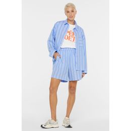 Shorts SENSES.THE LABEL, Damen, Gr. M/L, Normalgr&ouml;&szlig;en, orange (shirt blau, iconic orange), Web, Material: 100% Baumwolle, gestreift, relaxed fit kurz, Hosen Shorts, aus Baumwolle