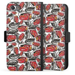 DeinDesign iPhone SE (2020) Handy Klapph&uuml;lle Handyh&uuml;lle aus Kunst Leder schwarz Flip Case Disney Pixar Lightning Mcqueen 95 Cars Sideflip mit Lasche