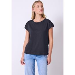 T-Shirt STREET ONE STUDIO, Damen, Gr. 34, blau (schwarz void blau), Stoff, 50% Modal, 50% Baumwolle, unifarben, normal normal, U-Boot-Ausschnitt, abgesteppt, Shirts T-Shirt, aus elastischem Materialmix