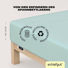 Spannbettlaken Schlafgut "EASY JERSEY Bettlaken, 150 g/m&sup2;, 100% Baumwolle, Spannbetttuch", blau (petrol light), L:200cm, Jersey, Obermaterial: 100% Baumwolle, Bettlaken, Spannbettlaken, Spannbettlaken bis 22 cm H&ouml;he, b&uuml;gelfrei, pflegeleicht, perfekter Sitz