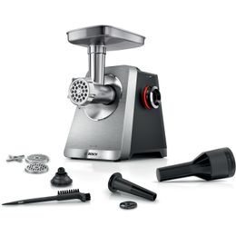 Bosch Fleischwolf "Serie 8 MFWS820M, bis zu 4,5 kg Fleisch pro Min., sp&uuml;lmaschinenfest", stainless steel, B:18,9cm H:26,3cm T:25,8cm, Zerkleinerer, Edelstahl, 10-Jahre Motorgarantie, mit drei Lochscheiben, 2.500 W