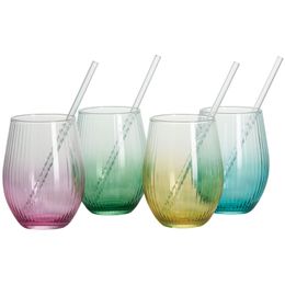 Ritzenhoff & Breker Gl&auml;ser-Set RITZENHOFF & BREKER "Spritz", bunt (bunt, riffeloptik), B:9cm H:12,5cm &Oslash;:9cm, Glas, Trinkgef&auml;&szlig;e, inkl. Glas-Trinkhalme, 590 ml
