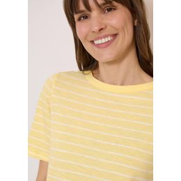 Kurzarmshirt Cecil, Damen, Gr. L (42), buttermilk gelb, Jersey, Obermaterial: 100% Baumwolle, gestreift, normal h&uuml;ftbedeckend, Rundhals, abgesteppte Kante, Shirts, Sommershirt mit Streifen
