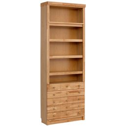B&uuml;cherregal OTTO HOME "Soeren Eiche Regal mit 5 breiten Schubk&auml;sten in geteilter Optik", braun (eiche), B:80cm H:220cm T:29cm, Regale, B&uuml;cherregal, T/H: 80/29/220 cm, Eiche teilmassiv, FSC, elegante Metallgriffe
