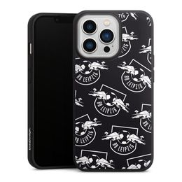 DeinDesign iPhone 13 Pro Handy Premium Silikon H&uuml;lle Handyh&uuml;lle schwarz Case Rb Leipzig Logo Muster Silikon Premium Case