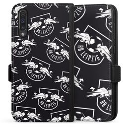 DeinDesign Galaxy A50 Handy Klapph&uuml;lle Handyh&uuml;lle aus Kunst Leder schwarz Flip Case Rb Leipzig Logo Muster Sideflip mit Lasche
