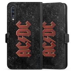 DeinDesign Galaxy A70 Handy Klapph&uuml;lle Handyh&uuml;lle aus Kunst Leder schwarz Flip Case Acdc Logo Merchandise Sideflip mit Lasche