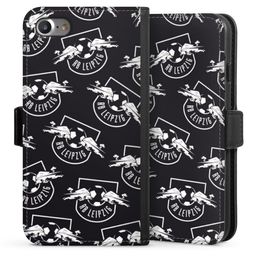 DeinDesign iPhone SE (2022) Handy Klapph&uuml;lle Handyh&uuml;lle aus Kunst Leder schwarz Flip Case Rb Leipzig Muster Logo Sideflip mit Lasche