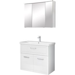 Badm&ouml;bel-Set SAPHIR "Serie 3007,Waschtisch mit Spiegelschrank", wei&szlig; glanz, B:90cm H:200cm T:45cm, Spanplatte, Kastenm&ouml;bel-Sets, Badm&ouml;bel-Set, mit T&uuml;rd&auml;mpfer