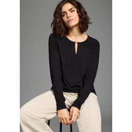 Longsleeve Laura Scott, Damen, Gr. 48/50, schwarz, Single Jersey, Obermaterial: 95% Viskose, 5% Elasthan, unifarben, figurumspielend h&uuml;ftbedeckend, Rundhals, abgesteppt, Shirts, mit Schmuckelement, elastischer Bund