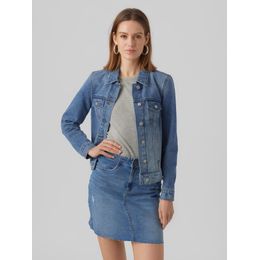 V&eacute;ro Moda Jeansjacke VERO MODA "VMZORICA LS DENIM JACKET MIX NOOS", Damen, Gr. XS, blau (medium blau denim), Denim/Jeans, Obermaterial: 80% Baumwolle, 20% Polyester, unifarben, Jacken Jeansjacke, mit leichten Destroyed Effekten