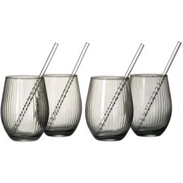 Ritzenhoff & Breker Gl&auml;ser-Set RITZENHOFF & BREKER "Spritz", grau (grau, riffeloptik), B:9cm H:12,5cm &Oslash;:9cm, Glas, Trinkgef&auml;&szlig;e, inkl. Glas-Trinkhalme, 590 ml