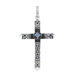 Kreuzanh&auml;nger "Kreuz, schwarze Spinelle und Email in t&uuml;rkis, Silber 925", silber, Giorgio Martello MILANO, Schmuckanh&auml;nger, Herren, 6cm, Silber 925 (Sterlingsilber)