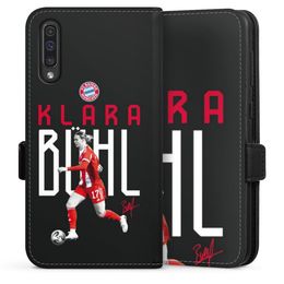 DeinDesign Galaxy A50 Handy Klapph&uuml;lle Handyh&uuml;lle aus Kunst Leder schwarz Flip Case Fc Bayern M&uuml;nchen Klara B&uuml;hl Official Licensed Product Sideflip mit Lasche