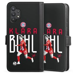 DeinDesign Galaxy A32 4G Handy Klapph&uuml;lle Handyh&uuml;lle aus Kunst Leder schwarz Flip Case Fc Bayern M&uuml;nchen Klara B&uuml;hl Official Licensed Product Sideflip mit Lasche