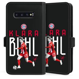 DeinDesign Galaxy S10 Plus Handy Klapph&uuml;lle Handyh&uuml;lle aus Kunst Leder schwarz Flip Case Fc Bayern M&uuml;nchen Klara B&uuml;hl Official Licensed Product Sideflip mit 