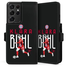 DeinDesign Galaxy S21 Ultra 5G Handy Klapph&uuml;lle Handyh&uuml;lle aus Kunst Leder schwarz Flip Case Fc Bayern M&uuml;nchen Klara B&uuml;hl Official Licensed Product Sideflip mit 
