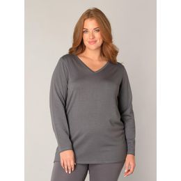 Strickpullover Base Level Curvy "Anine", Damen, Gr. 54/56, grau (dunkelgrau), Strick, Obermaterial: 80% Viskose, 20% Nylon, unifarben, figurbetont h&uuml;ftbedeckend, V-Ausschnitt, eingesetzt abgesteppt, Pullover Strickpullover, mit V-Ausschnitt